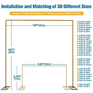 Fomcet 10FT x 10FT Backdrop Stand Heavy Duty with Base, Gold Portable Adjustable Pipe and Drape Backdrop Stand Kit, Square Metal Arch Party Frame for Wedding Birthday Parties Banquet Decorations