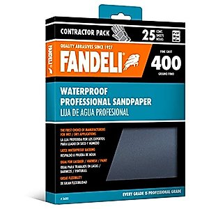 Fandeli | Waterproof Sandpaper | 400 Grit | 25 Sheets 9'' x 11'' | For for Plastic, Lacquer, Varnish, and Pain | Water Resistant