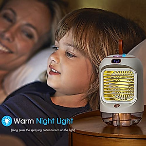 ladoweir Rotating Humidification USB Desktop Fan, 3600 mAh Battery Operated Portable Personal Fan With LED Warm Night Light, Three Speeds Adjustable for Home, Office And Bedroom