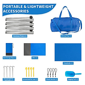 LeMuna Beach Tent Canopy Pop Up Sun Shade UPF50+, Lightweight Outdoor Shade with Sand Shovel, Ground Pegs and Stability Poles, Portable Set for Family Fun Trips (Blue, 10×10 FT 2 Pole)