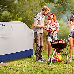 CUSSIOU Grill Cover BBQ Grill Cover 600D Waterproof Heavy Duty Gas Grill Cover, UV & Dust & Rip-Proof, Barbecue Grill Covers for Weber, Brinkmann, Char Broil Grills (64" L x 26" W x 48" H Fog/Navy)
