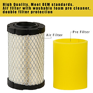 DemJamr 2 Pack 796031 Air Filter with 797704 Pre Filter Replaces for BS 992376 590825 591334 594201 Air Cleaner, Compatible with JD MIU14395 MIU13038 MIU13963 GY21435 Lawn Mower.