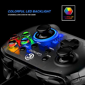 GameSir T4W Wired Game Controller Joystick for PC Windows 10/8/7 Dual Shock Gamepad, USB Gamepad with LED Backlight Joystick Vibration Feedback,Semi-Transparent Design