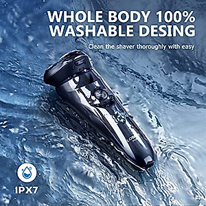 LOBINH Electric Shaver for Men, 100% Washable Rotary Shaver, Rechargeable Waterproof Electric Razor Wet & Dry Shaving with Pop-up Trimmer, 1 Hour Fast Charging, 4D Floating Head, LCD Power Indicator