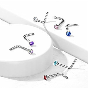 FIFTH CUE Solid Titanium Press Fit Cubic Zirconia 2mm Micro Ball Top L bend Stud Nose Ring (18G)