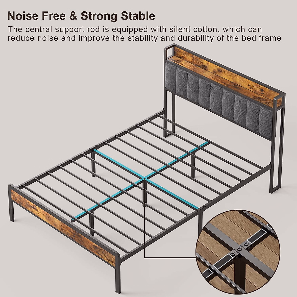 Gizoon Full Platform Bed Frame, Metal Bed Frame with Storage Headboard, Sturdy and Stable, Noise Free, No Box Spring Needed, Easy Assembly