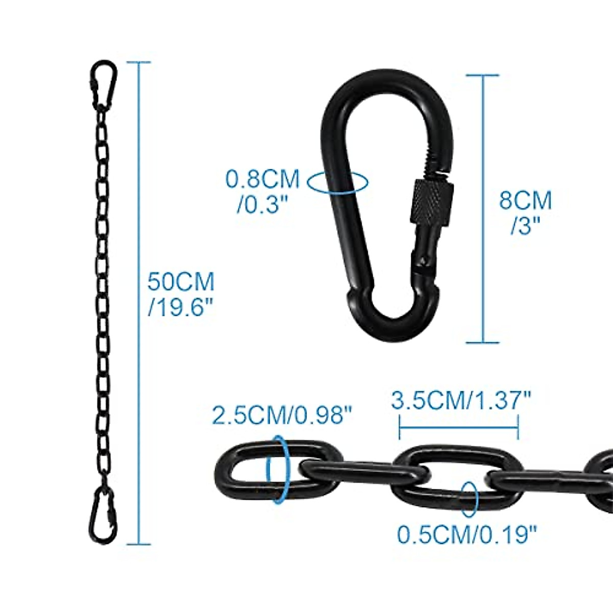 2 Pack Hanging Chair Chain with 4 Carabiners, 440LB Capacity Hanging Kits Heavy Duty Hanging Chair Hardware for Hammock Swing Hanging Chair Punching Bags Sandbag Indoor Outdoor Yoga Gym (Black)