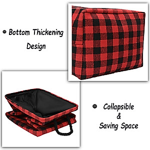 Large Rectangular Foldable Storage Laundry Baskets with Cotton Rope Handles Nursery Soft Felt Fabric Bins Delicate Home Organizer Solution, Red Black Grid, L