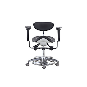 East-New Medical Dental Chair Microscope Saddle Stool Foot Controlled/Pedal Base PU Leather with 45°Swiveling Armrests SDS-FC1
