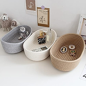Pretty Comy Small Cotton Rope Storage Basket, Oval Woven Storage Basket Containers for Organizing Toys, Makeup, Baby Nursery