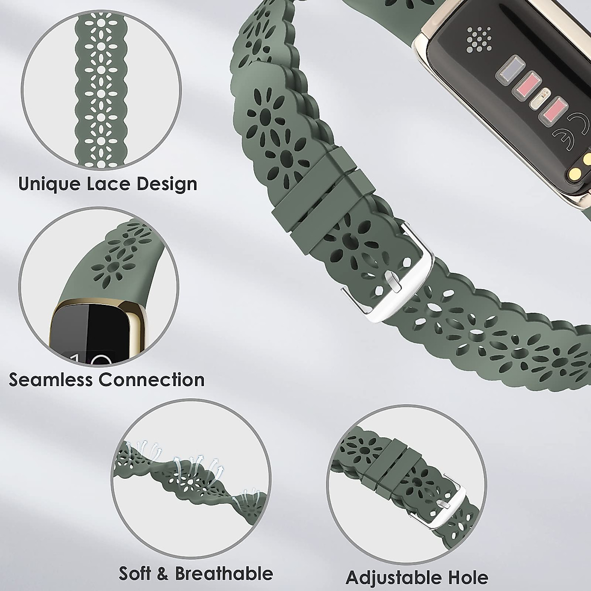 3 Pack Slim Sport Bands Compatible with Fitbit Luxe Band for Women, Soft Silicone Lace Thin Hollow-Out Replacement Wristbands Breathable Bands for Fitbit Luxe Fitness Smart Watch