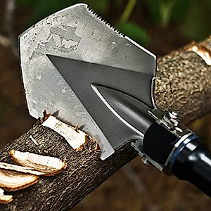 FiveJoy Survival Shovel Multitool (C1) - Portable Collapsible Tactical Tool - Entrenching Backpack Equipment for Hiking Camping Emergency Car - Gifts for Men Dad Husband