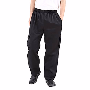 Men's and Women's Black Baggy Chef's Pants Floral Restaurant Work Pants and Kitchen Uniform Cargo Style Chef Pants M