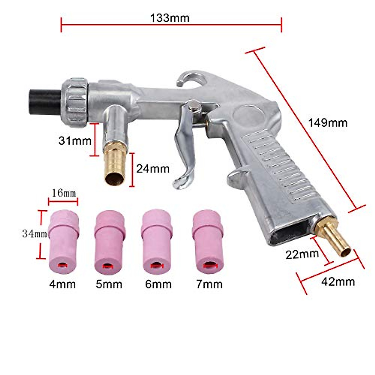 AMTOVL Sand Blasting Guns Sandblaster + 4Pcs Ceramic Nozzles + Extra Iron Nozzle Tip Set
