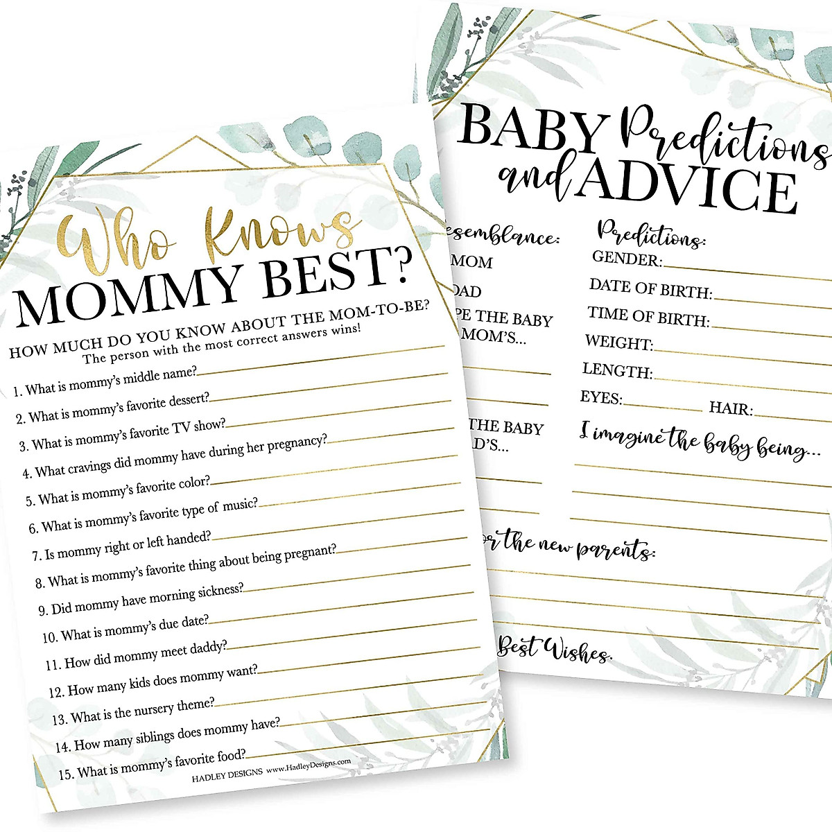 25 Greenery Animal Matching, 25 Nursery Rhyme Game, 25 Who Knows Mommy Best, 25 Baby Prediction And Advice Cards - 4 Double Sided Cards, Baby Shower Party Supplies