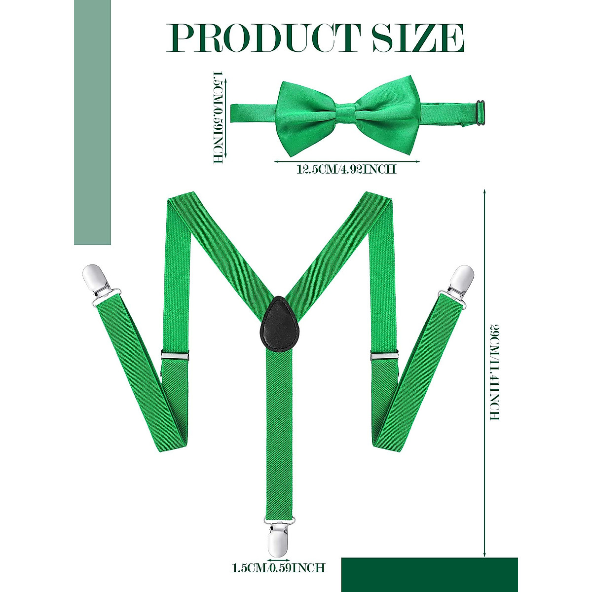 5 Pcs St Patrick' S Day Costume Accessories Set Includes Green High Socks Green Bow Headband Y Shape Suspenders Neck Tie Gree Bow Tie for Women Men St.Patrick's Day Decoration Party Supplies