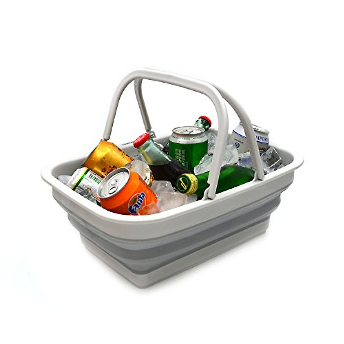 SAMMART SAMMART 9.2L (2.37Gallon) Collapsible Tub with Handle - Portable Outdoor Picnic Basket / Crater - Foldable Shopping Bag - Space Saving Storage Container (1, Grey)