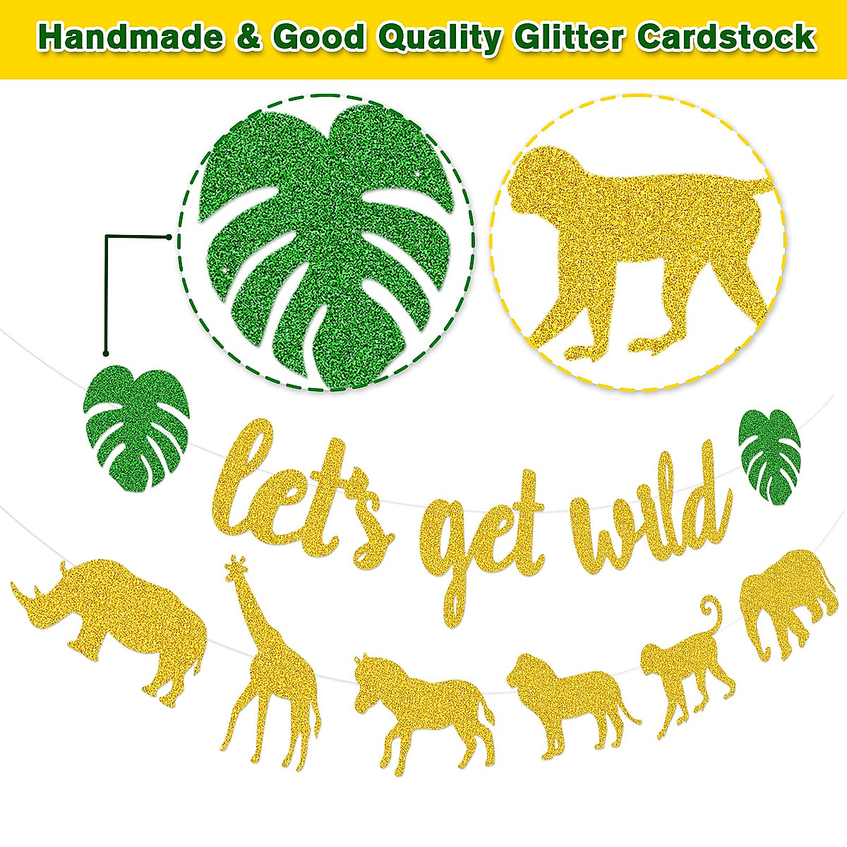 Let's Get Wild Banner Animal Jungle Safari Animal Theme Birthday Garland Zoo Themed Baby Shower Wild One Party Welcome Sign Forest 1st Birthday Party Decorations Gold Glittery
