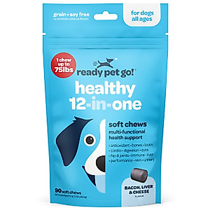 12-in-1 Complete Multivitamin for Dogs | Dog Multivitamin Chewable with Glucosamine Chondroitin & Digestive Probiotics for Dogs of All Ages and Sizes | NASC Certified & Made in The USA | 90 Chews