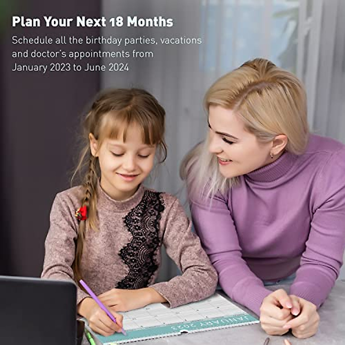 S&O Basic Teal Business Wall Calendar from Jan 2023-Jun 2024 - Tear-Off Monthly Calendar for Office - 18 Month Academic Wall Calendar 2023-2024 - Hanging Calendar with Monthly Mini-Calendars - 10.5x13.5”in