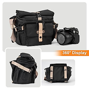 Cwatcun Compact Waterproof Camera Bag Small Shoulder Camera Messenger Bag with Tripod Holder, Travel Expansion Photography Bag for Canon, Nikon, Sony, Fuji DSLR SLR Mirrorless Camera, Lens
