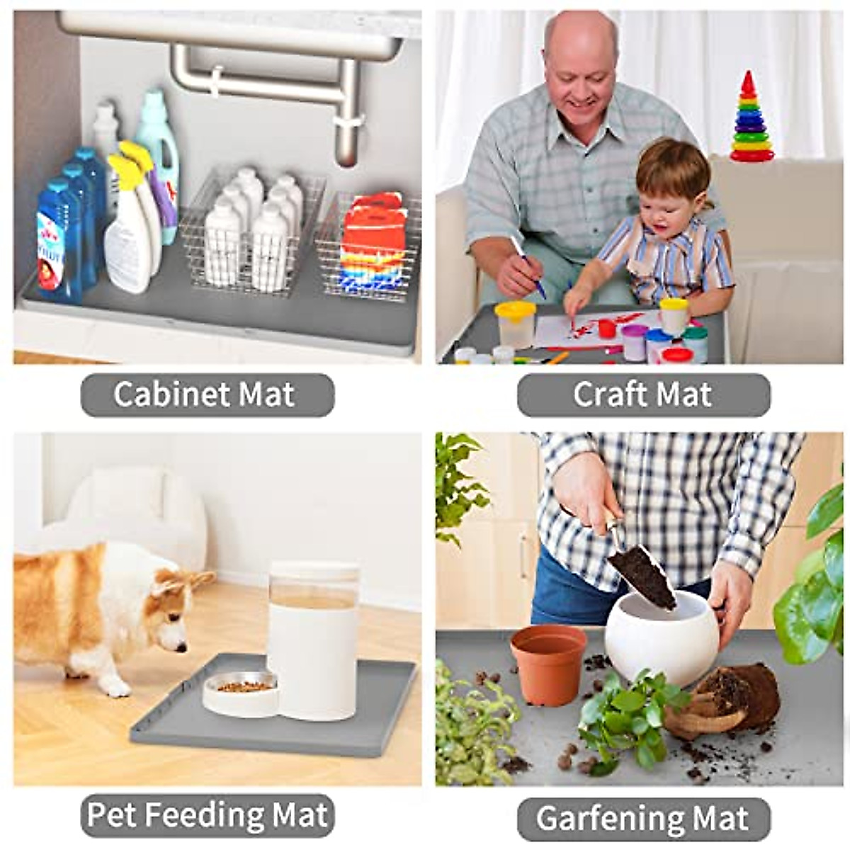 77L Under Sink Mats for Kitchen Waterproof, 34" x 22" Silicone Under Kitchen Sink Mat, Under Sink Mat Liner Protector for Kitchen Bathroom Cabinets, Easy to Clean and Hold up to 3 Gallons Liquid -Grey