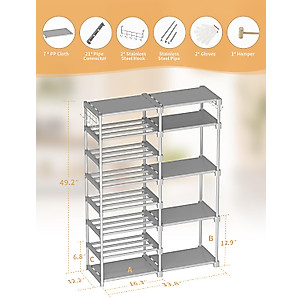 TIMEBAL Grey 8-Tier Shoe Rack Storage Organizer, 25-28 Pairs Shoes Shelf Organizer, Removable & Dust Large Stackable Shoe Rack for Boot & Shoe Storage