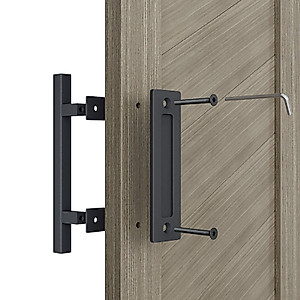Genius Iron 12" Heavy Duty Sliding Barn Door Flush and Pull Handle, Black Rustic Design Handle for Gate, Garages