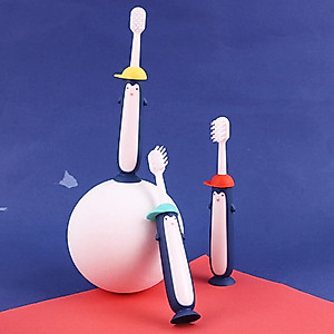 lamphle Baby Toothbrush Penguin Toothbrush Cute Toddler Toothbrush Food Grade Infant Toothbrush Teeth Protect Baby Toothbrush 12 Months and Up Blue