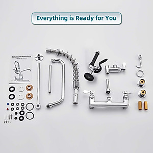 APLWY 25" Height Commercial Faucet with Sprayer, Commercial Sink Faucet 8" Adjustable Center 12" Swing Spout, Commercial Wall Mount Faucet with Pre-Rinse Sprayer for Restaurant Industrial (25In)