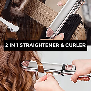 Rozamor Professional Flat Iron Hair Straightener, Titanium Hair Straightening, Double Side Fast Heating Hair Tools, Pink 2 in 1 Hair Straightener Curler for All Hairstyles, Gift for Girls Women