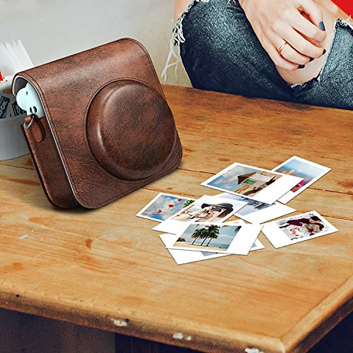 Fintie Protective Case for Fujifilm Instax Mini 11 Instant Camera - Premium Vegan Leather Bag Cover with Removable Adjustable Strap, Vintage Brown