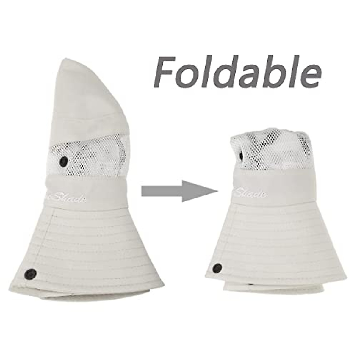 Womens Summer Sun-Hat Outdoor UV Protection Fishing Hat Wide Brim Foldable-Beach-Bucket-Hat with Ponytail-Hole Beige