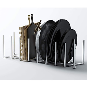 brightmaison BGT Stal Pots and Pans Organizer for Cabinet, Pot Lid & Plate Holder Adjustable Kitchen Organization Unit Stainless Steel 8 sectional