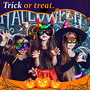 Natonhi 32Pcs Halloween Crafts for Kids Rainbow Scratch Mask, Halloween Games Scratch Art and Craft Kit Halloween Classroom Activities Favors Party Supplies