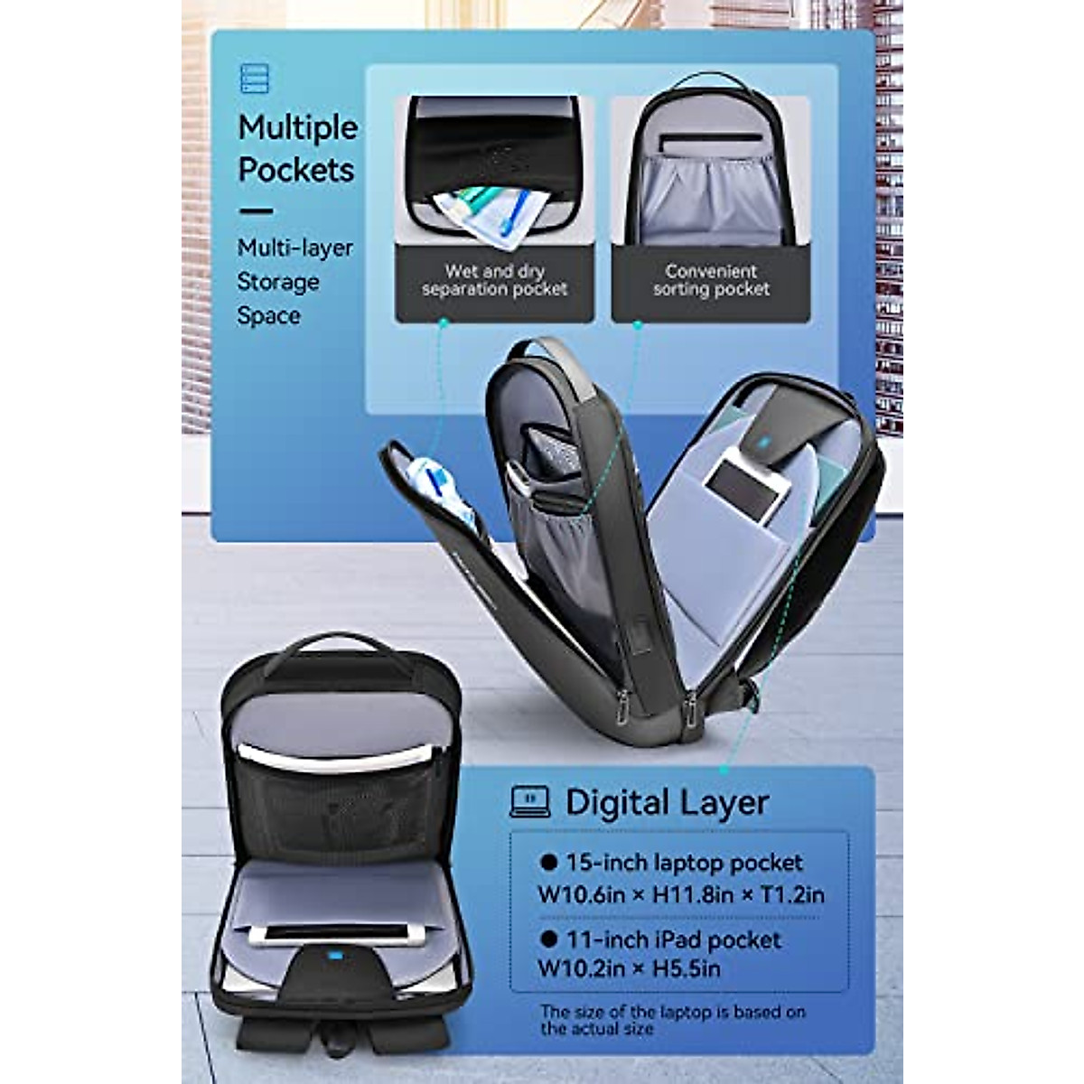 Thykebo High Tech Backpack for Men,Slim Laptop Backpack with USB Charging Port,Waterproof Business Backpack Ideal for Working,Daily