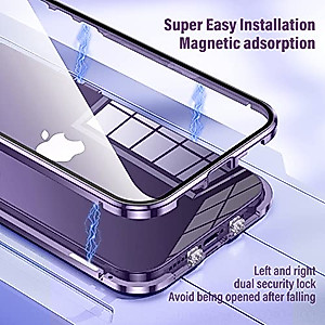 KumWum Privacy Screen Protector for iPhone 14 Pro Max Case Full Body Magnetic Buckle Metal Bumper Slim Thin Front and Back 360 Protection with Camera Lens Protector Cover - Purple