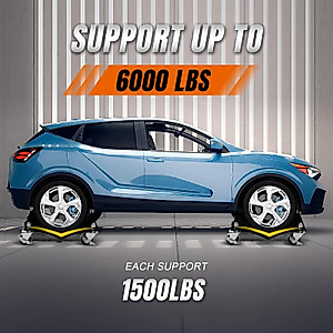 Jack Boss Car Dolly Set of 4, 6000lbs Capacity Wheel Dolly, Heavy Duty Vehicle Tire Skates, Steel Car Roller Dolly Moving Cars, Trucks, Black