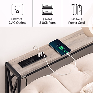 MAHANCRIS 2 Pack Sofa Table with Charging Station, 39.4” Console Table, Narrow Entryway Table, Slim Hallway Table, Retro Couch Table, for Entrance, Foyer, Living Room, Hallway, Greige CTHG151E01S2
