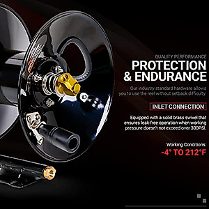 REELWORKS Air-Hose-Reel Retractable Hand Crank Reel 3/8" Inch x 50' Feet 300 PSI / 20 BAR Heavy Duty Steel Construction Locking Spring Max Working Pressure (Hose Not Included)