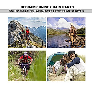 REDCAMP Unisex Rain Pants Waterproof Lightweight with Side Zipper Pockets, PU5000mm Great for Hiking Outdoor, L Black