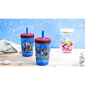 Zak Designs Marvel Spider-Man and Venom Kelso Tumbler Set, Leak-Proof Screw-On Lid with Straw, Made of Durable Plastic and Silicone, Perfect Bundle for Kids (15 oz, 2pc Set)