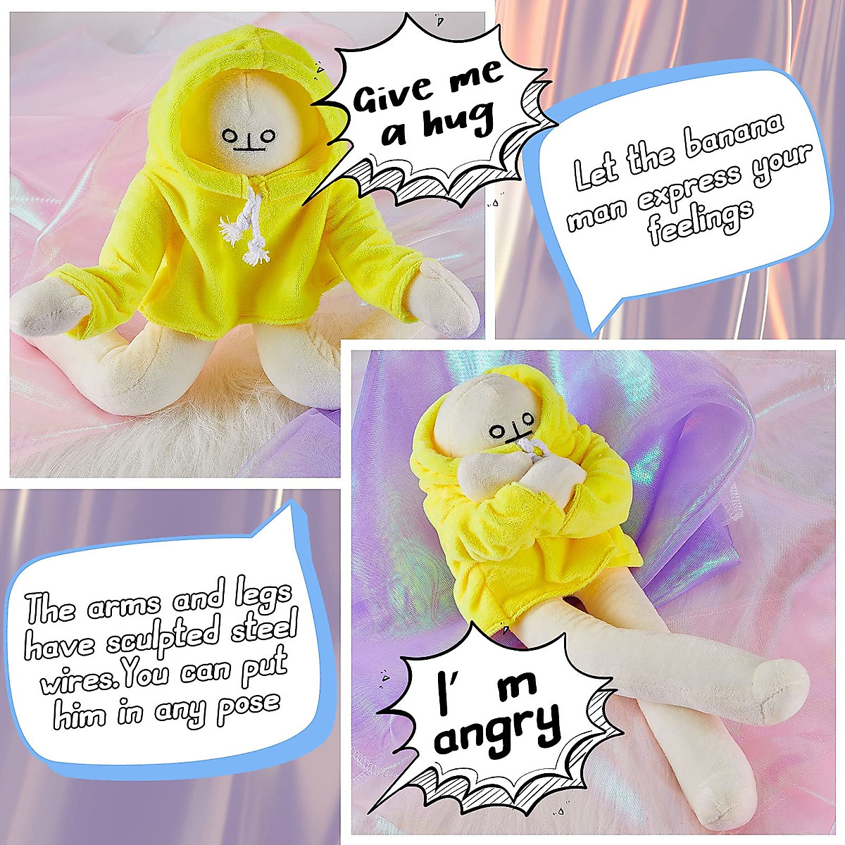 Skylety Banana Doll Man Plush Banana Toy Man with Magnet Changeable Plush Pillow Toy Man Doll Decompression Toy Stuffed Doll Toy Present for Boys Girls Birthday Party Festivals (16 Inch)