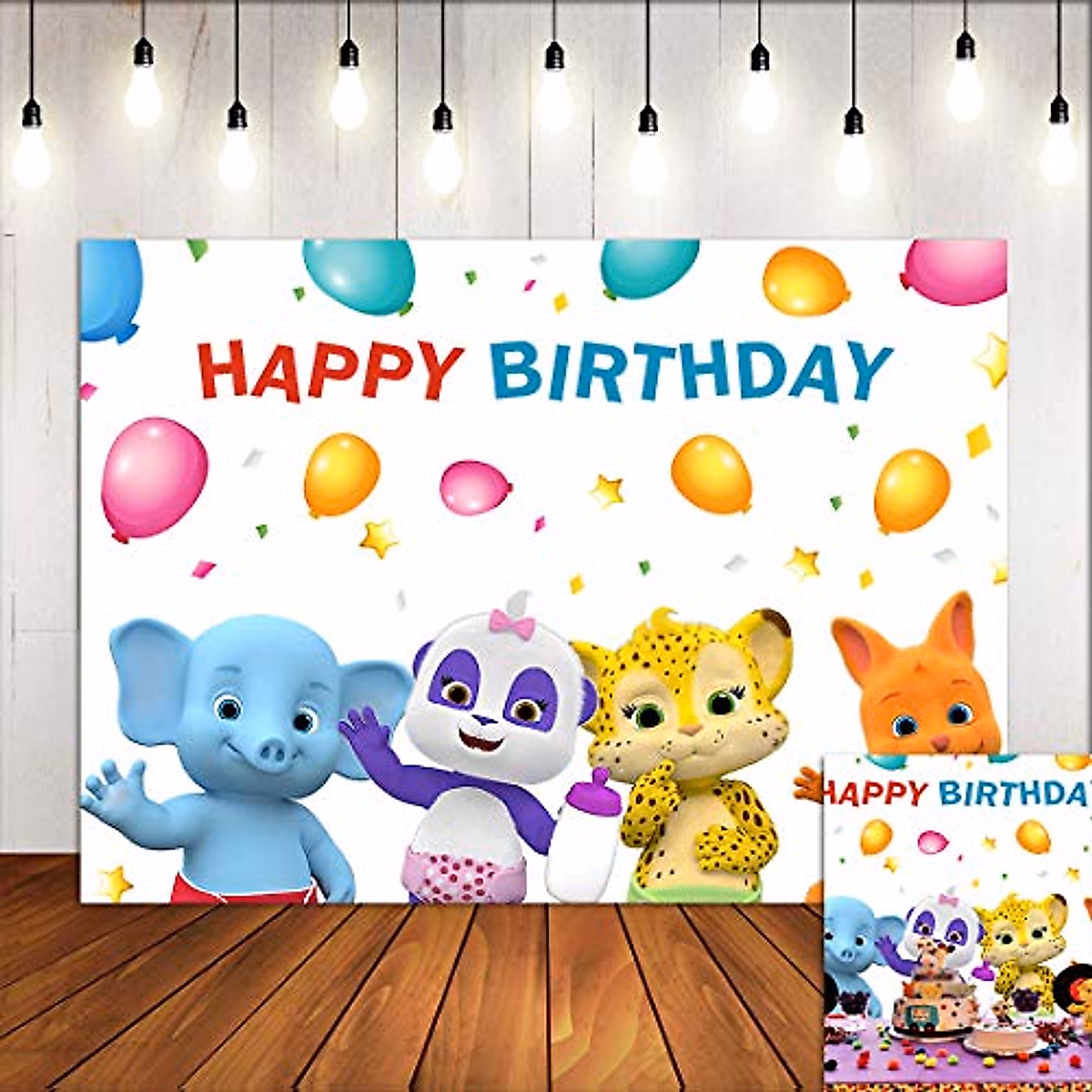 Cartoon Confetti Balloon Baby Animals Photography Backdrop for Baby Children First Birthday Party Decorations Word Party Photo Background Photo Booth Cake Table Supply Vinyl 5x3ft Banner