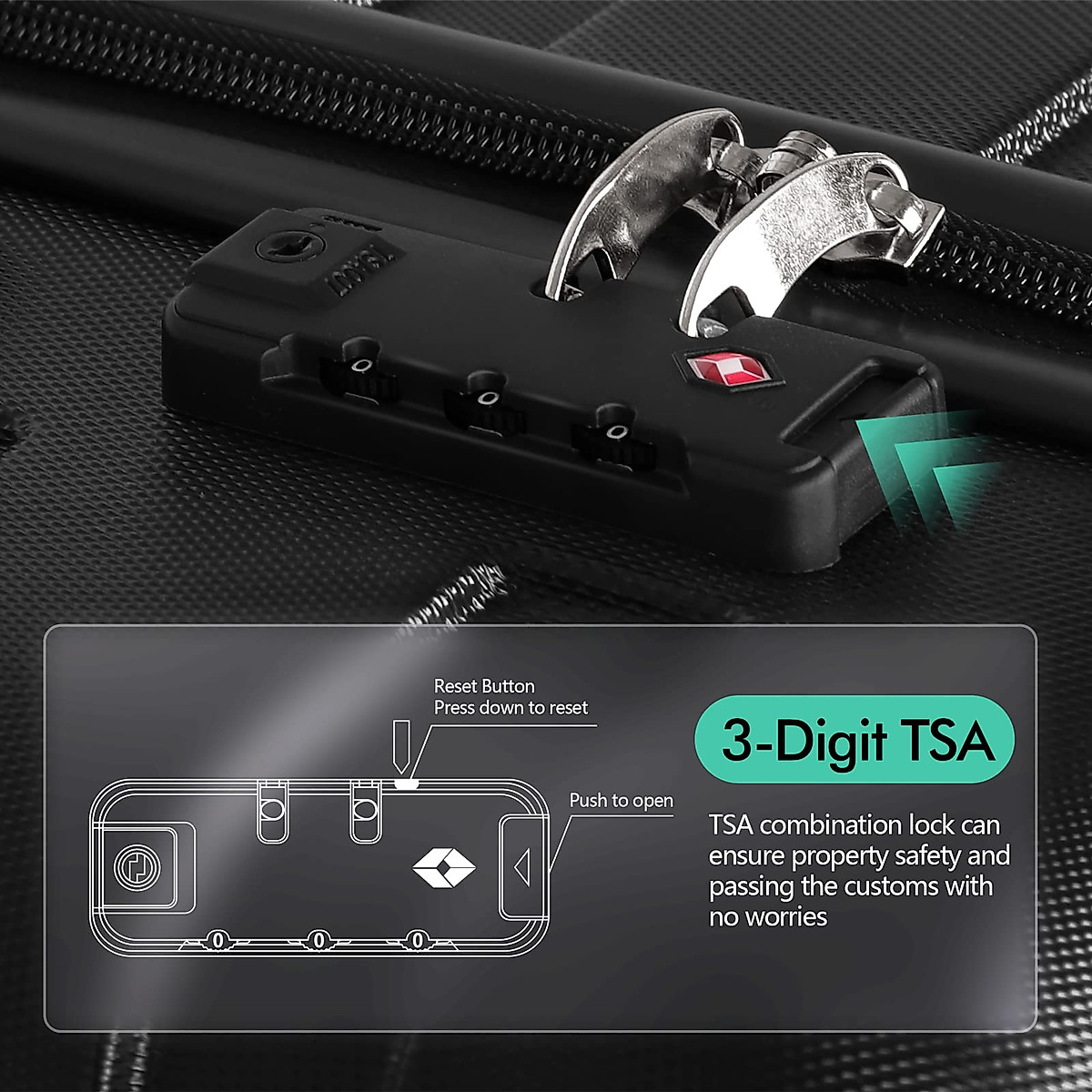 AnyZip Luggage Sets 3 Piece PC ABS Hardside Lightweight Suitcase with 4 Universal Wheels TSA Lock Carry On 20 24 28 Inch Black