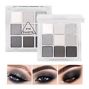 KARNAR Black Smokey Gray Silver Glitter Shimmer Eye Makeup Palette, 9 Colors Cool Toned Matte, Make Up Black Radiance Eyeshadow Palette, Profesional Sombras De Ojos
