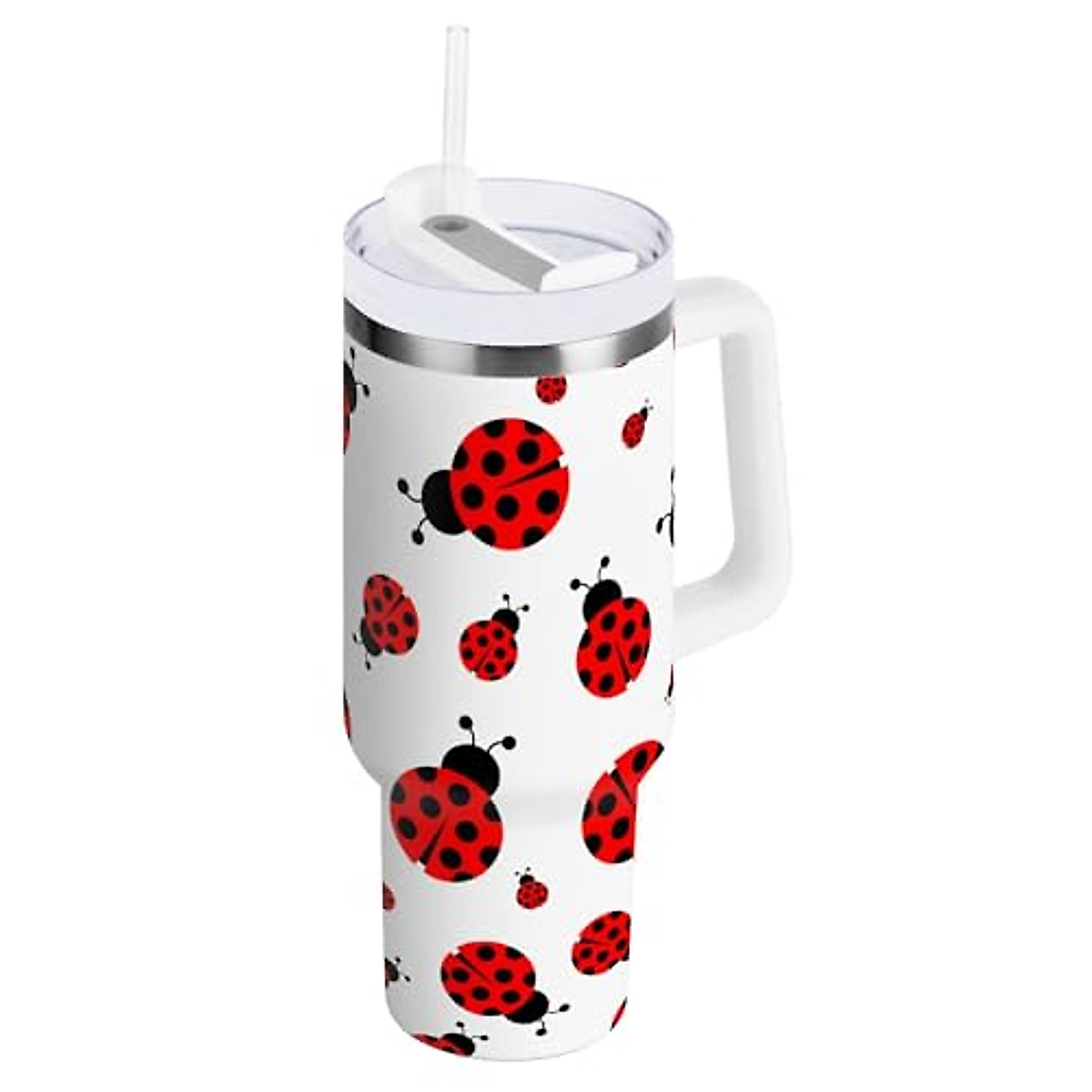 ARGTILDN 40 oz Tumbler Cute Red Ladybugs Insulated Travel Mug with Handle and Straw Lid Stainless Steel Vacuum Coffee Cup Tea Beverage Container Water Bottles for Car Sports office