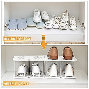 TXALWIQ 6-Tier Narrow Shoe Organizer, Adjustable Cubby Shoe Rack for Closet, Free Standing Shoe Slot Tower for Entrance, Stackable Space-Saving Shoe Storage Shelf for Entryway, White
