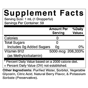 Vitamatic 2 Packs Fast Acting Liquid Vitamin B12 5000 mcg (Methylcobalamin) - Natural Berry Flavor - Sublingual Supplement - Faster Absorption - 2 OZ
