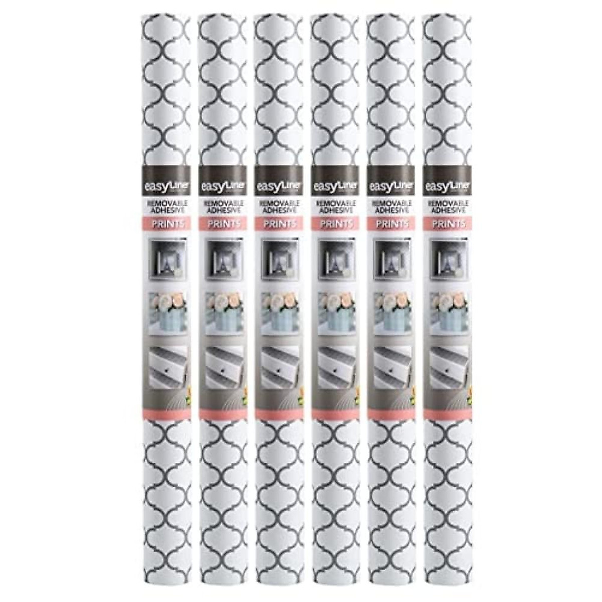 Duck EasyLiner Adhesive Laminate Prints Shelf Liner, Gray Quatrefoil, 20 in. x 15 ft, 6 Rolls